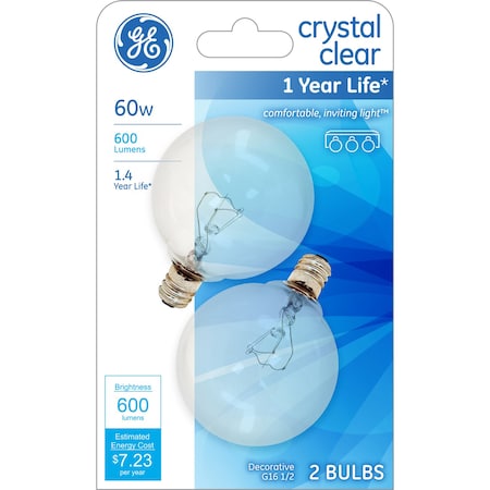 Current 60 W G16.5 Globe Incandescent Bulb E12 (Candelabra) Soft White , 2PK 23091 | Zoro